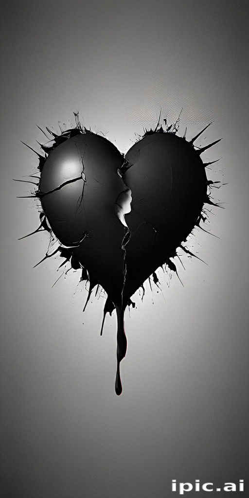 A Dramatic Black Heart Shattered with a Mysterious Human Silhouette Inside