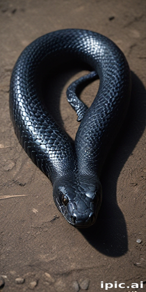 A Captivating Close-Up of a Glossy Black Snake on Earthy Ground