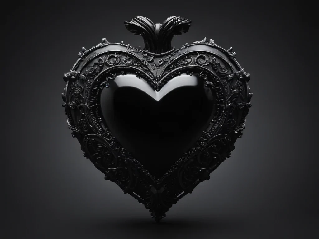 A Stunningly Intricate Black Heart Sculpture with Elegant Baroque Details