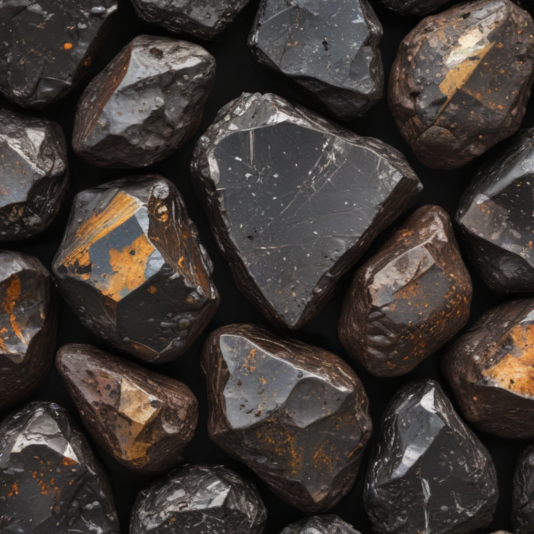 A Close-Up View of Varied Dark Stones with Unique Textures and Patterns.