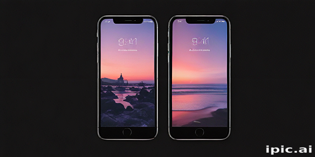 Two Smartphones Displaying Beautiful Sunset Wallpapers with Time and Date.