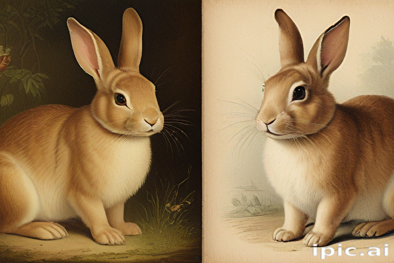 Two Realistic Illustrations of Rabbits Portrayed in Distinct Artistic ...