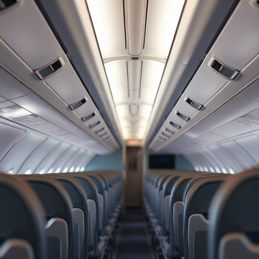 interior of an airplane cabin focusing on overhead lighting and seats ...