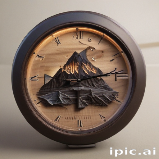Artistic Wooden Clock Featuring Mountain Landscape with Elegant Time ...