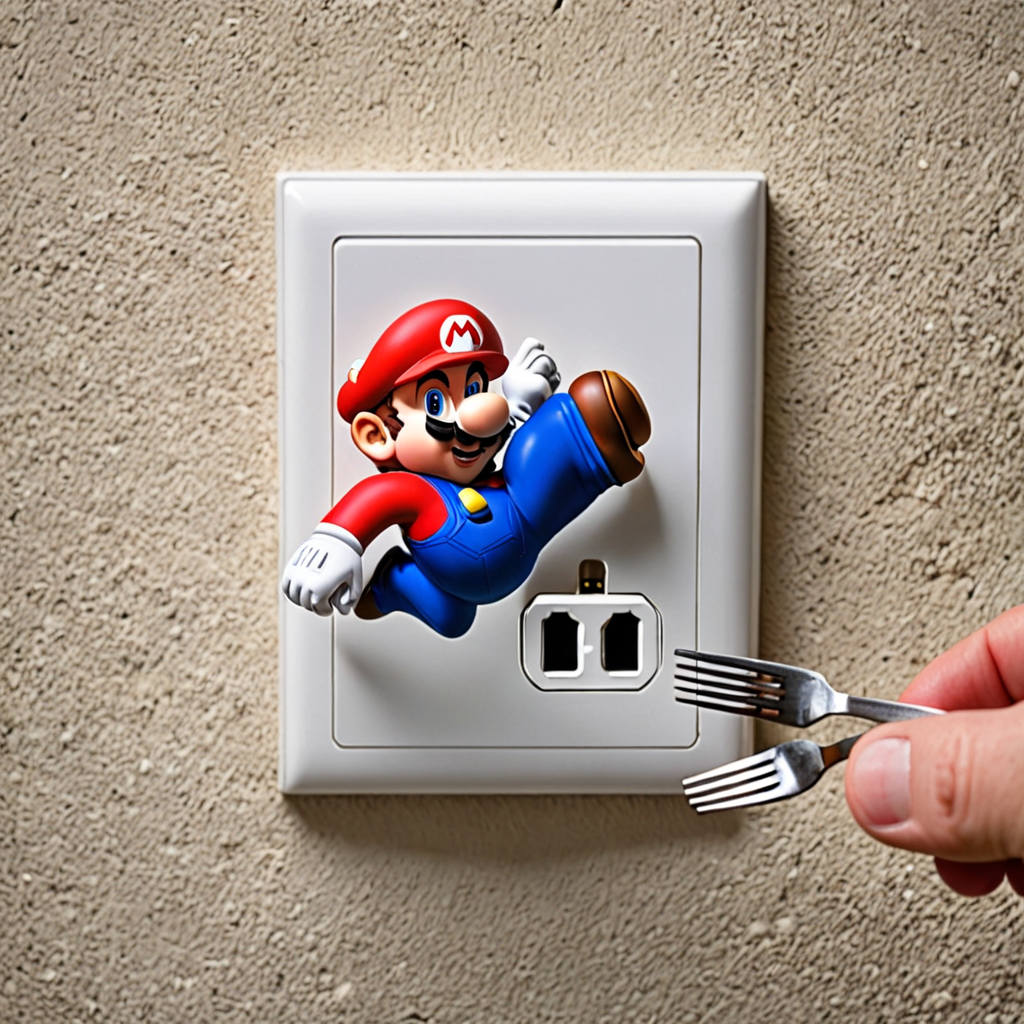 mario nintendo putting a fork in an outlet