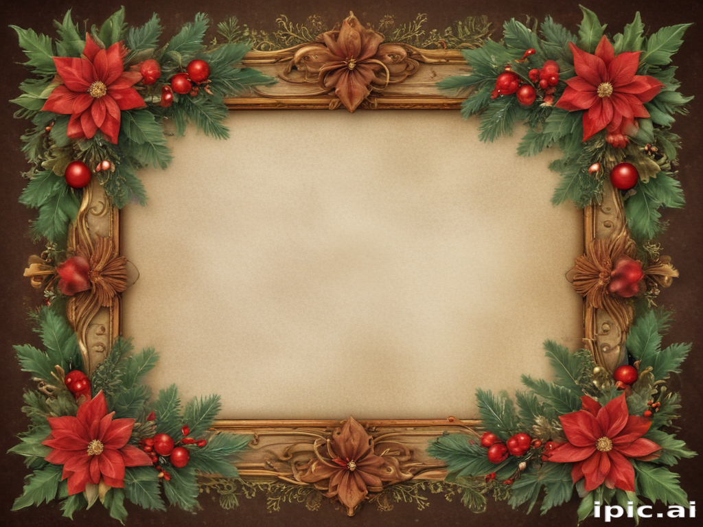 Festive Frame Design with Poinsettias and Holiday Decorations for ...