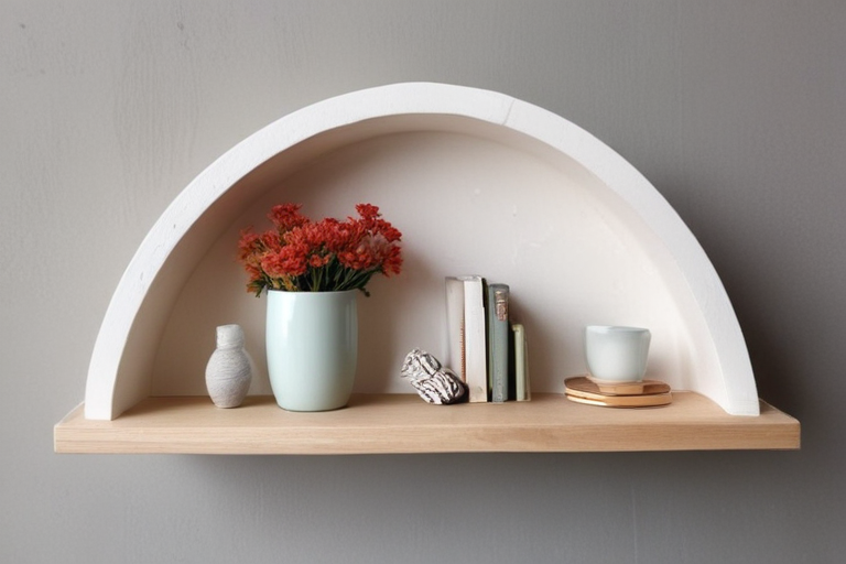 handmade paper clay, arch-shaped shelf, hygge style