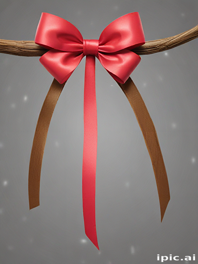 A Beautiful Red Bow Tied Elegantly on a Rustic Wooden Branch.
