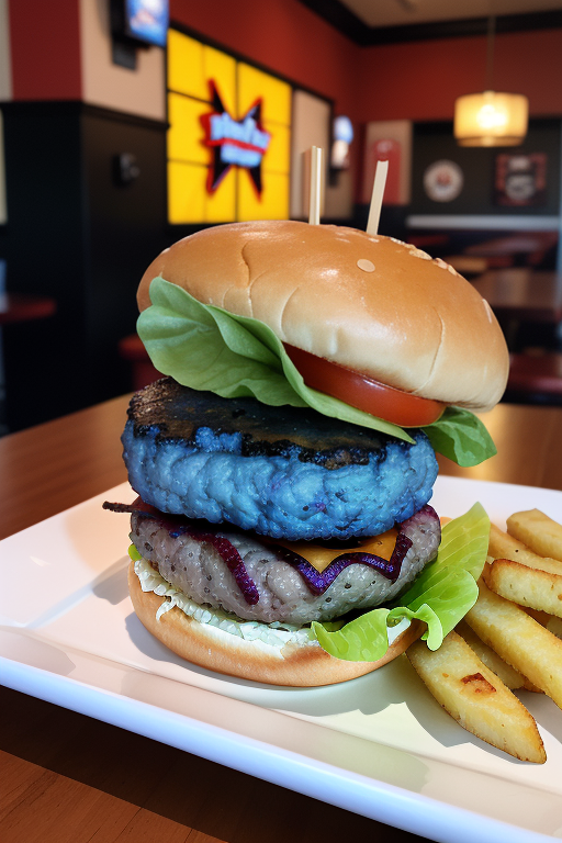 Vibrantly Colored Burger with Unique Ingredients and Crispy Fries on ...