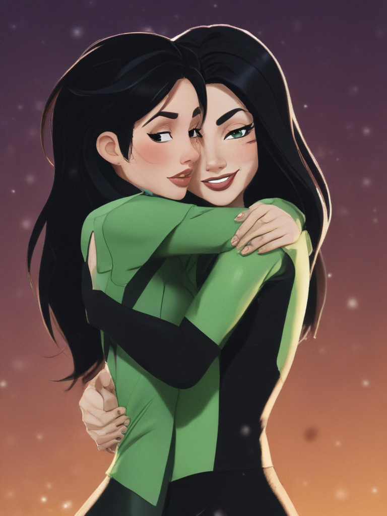 Shego from Kim possible hugging Darcy from winx club