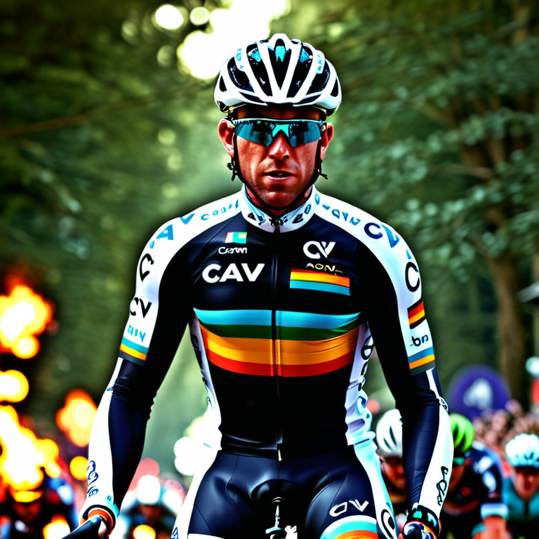 Competitive Cyclist Racing Through a Vibrant Forest Path at High Speed