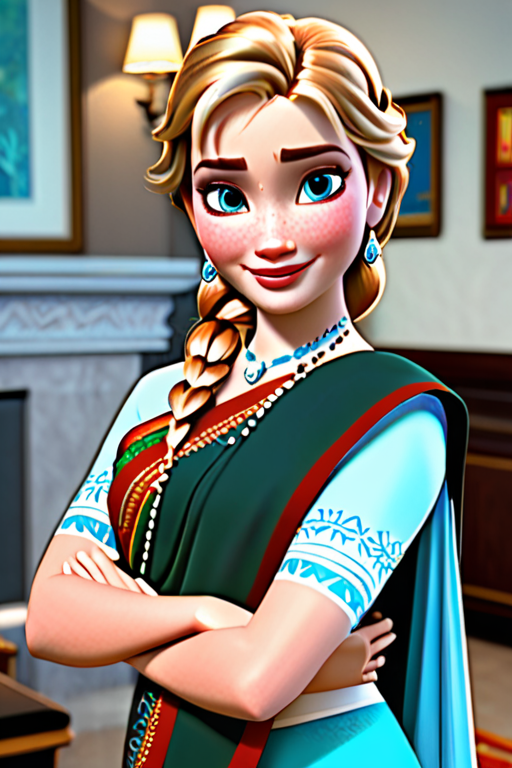 Elsa and Anna together hugs saree indian smile frozen disney smile look ...