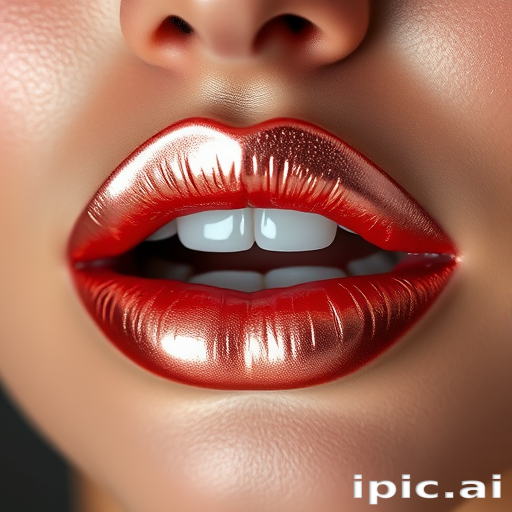 Close-Up of Glossy, Metallic Lips Highlighting Beauty and Glamour