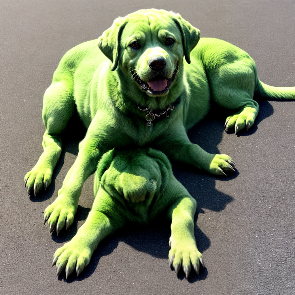 Horrific hideous slimy two legged green killer monster dog