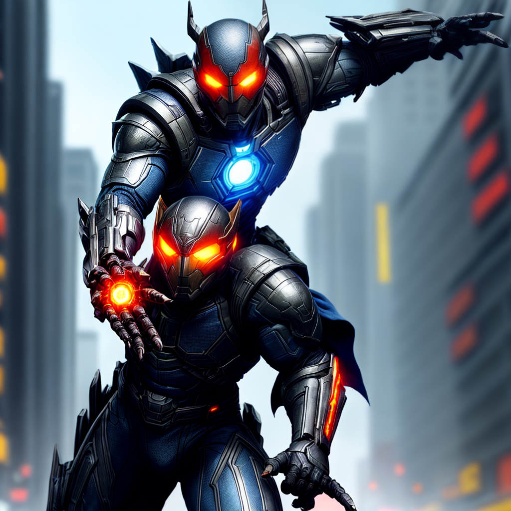 A superhero in amber armor with wolfclaws and a helmet shaped like a ...