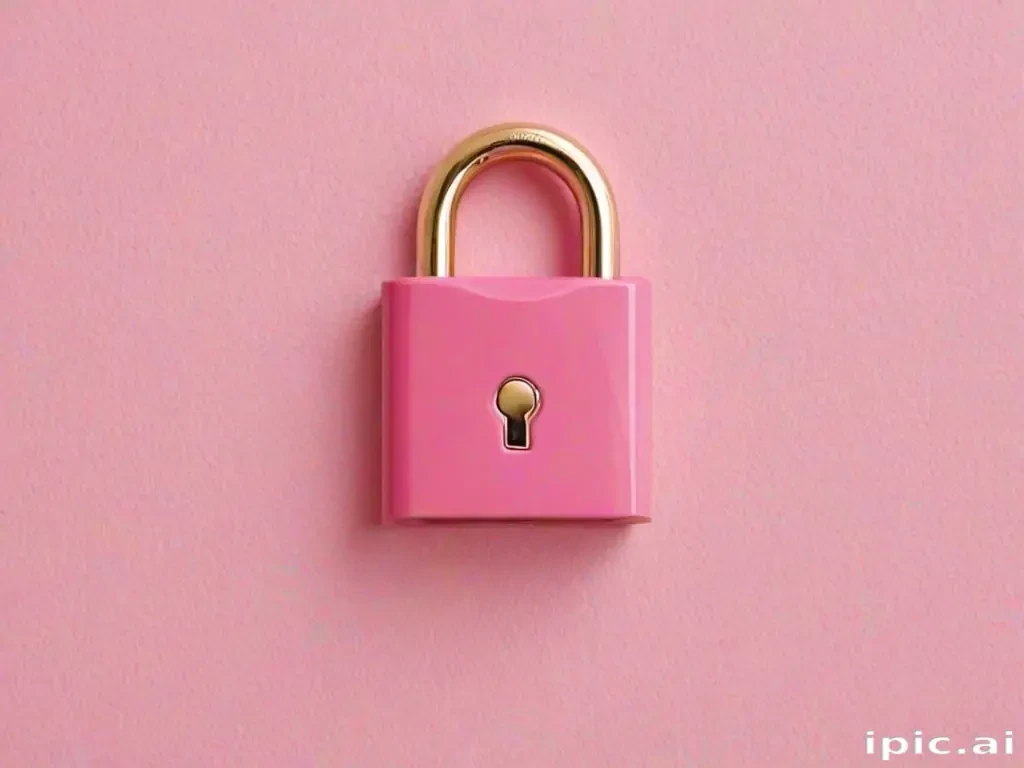 A Cute Pink Padlock Against a Soft Pink Background, Symbolizing Security.