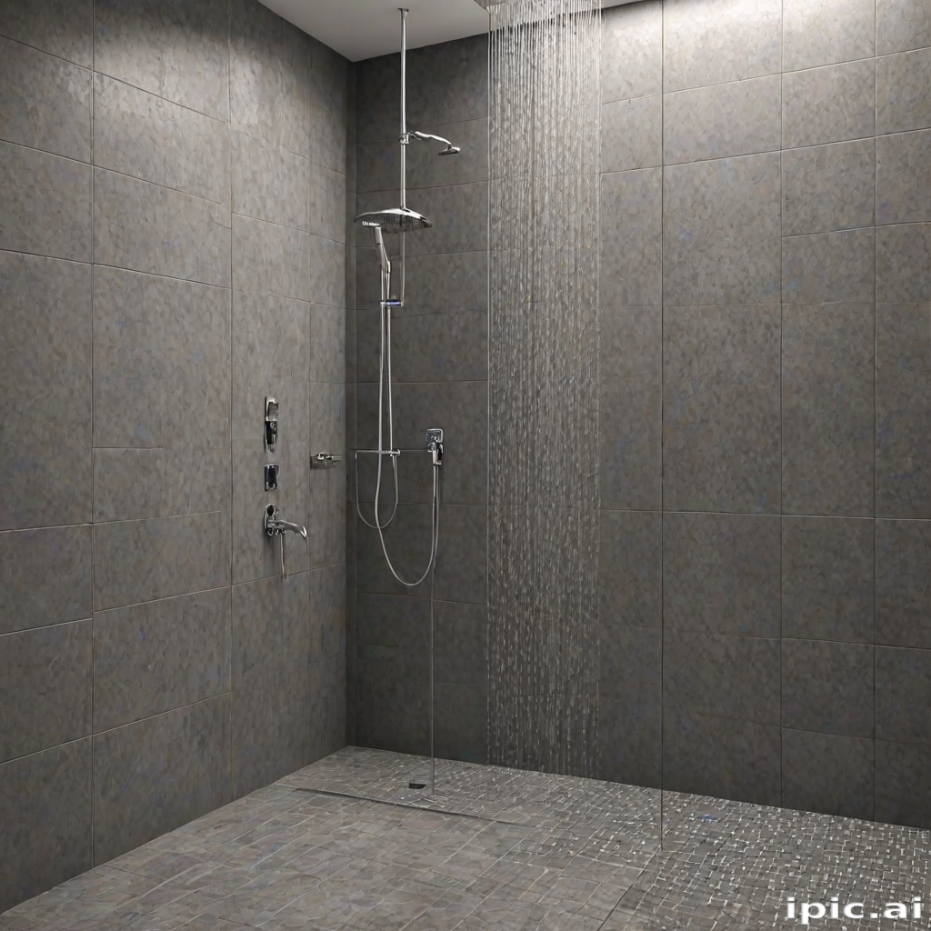 Modern Shower Space with Sleek Fixtures and Elegant Gray Tile Design