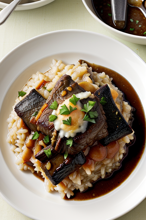Deliciously Braised Beef Served Over Creamy Risotto with Rich Sauce and ...