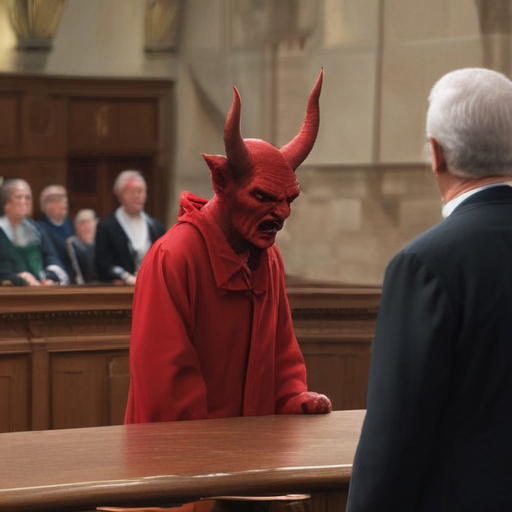 a person at a court, being heard by the devil