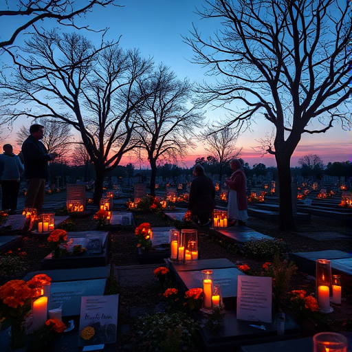 A Peaceful Morning in a Serene Cemetery Surrounded by Lush Trees