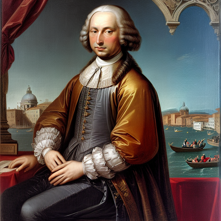 draw a close-up portrait of the composer Antonio Vivaldi with a very ...