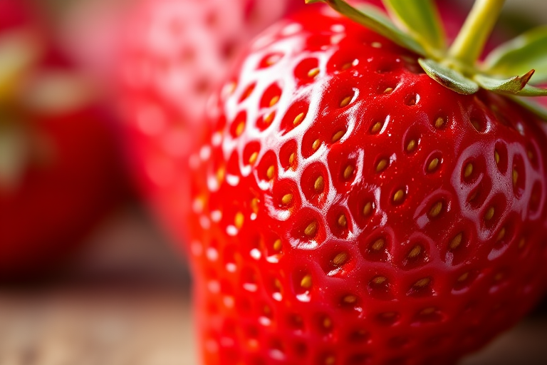 Create a hyper-realistic image of a strawberry with vibrant red color ...