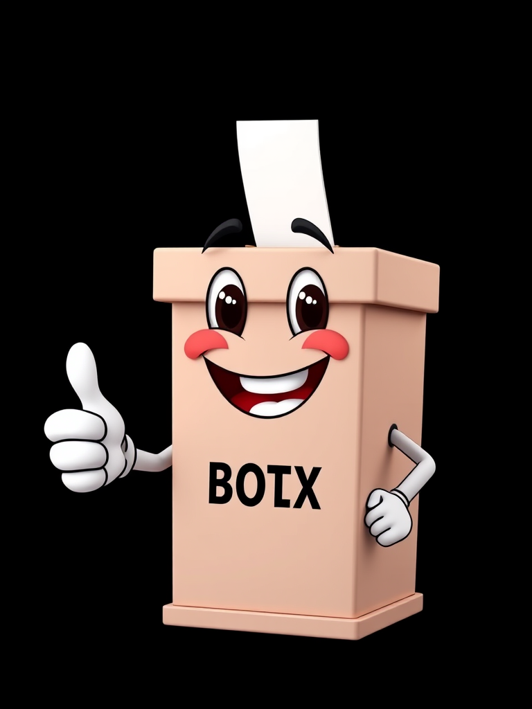 Cheerful Cartoon Ballot Box Encouraging Voting with a Friendly Smile
