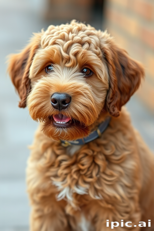 A Playful and Adorable Dog with Curly Fur Smiling Happily Outdoors.