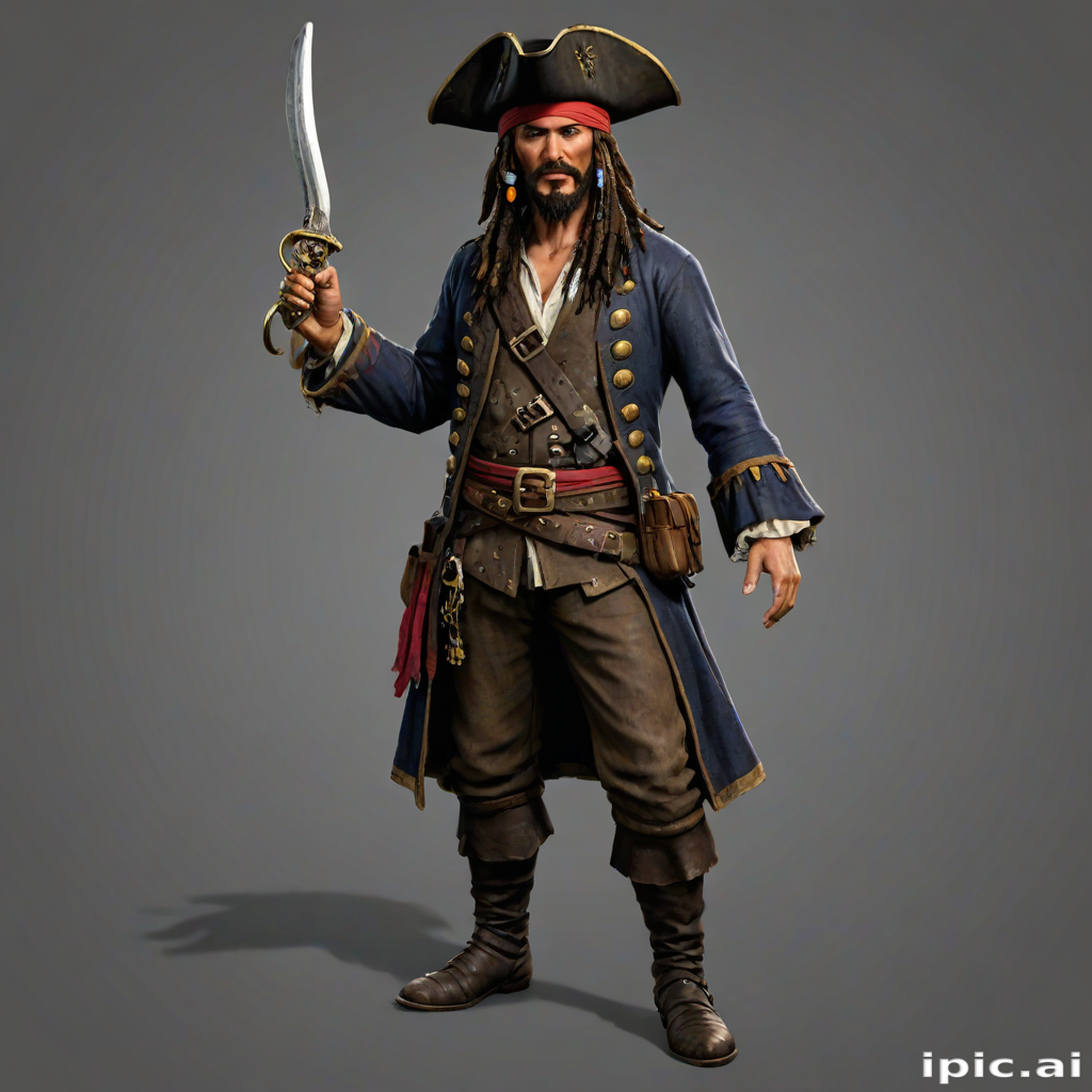 Brave Pirate Captain Holding a Sword, Ready for Adventure on the High Seas