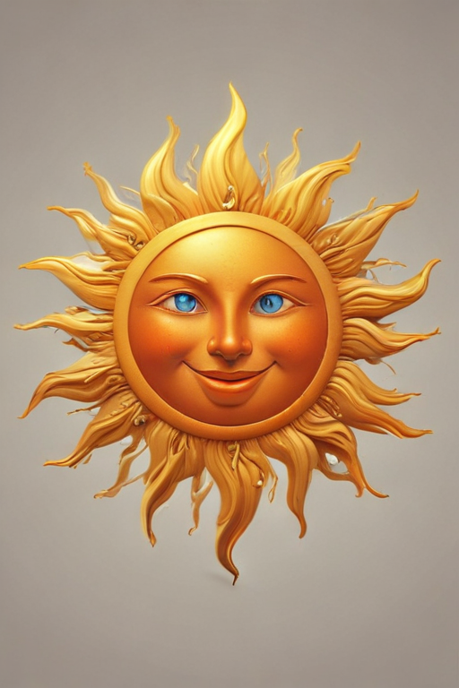 Cheerful and Radiant Sun with a Smiling Face and Bright Blue Eyes