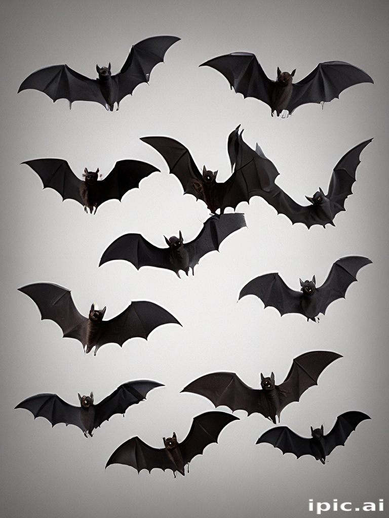 A Collection of Various Bats in Different Flying Poses and Angles.