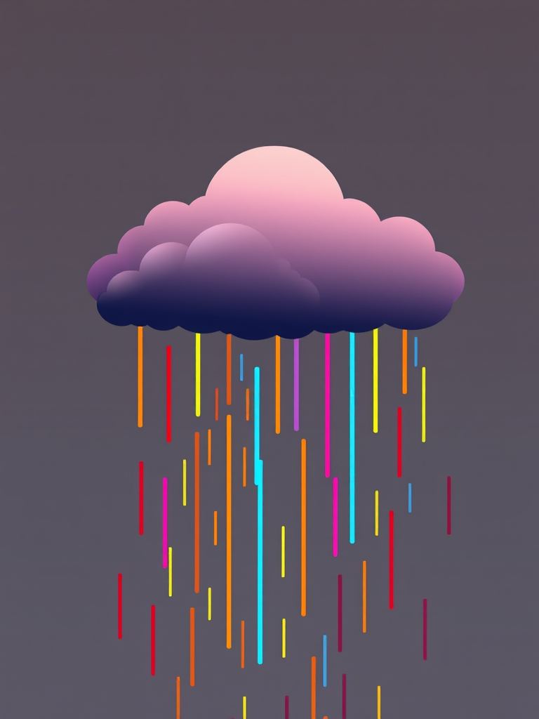 Colorful Raindrops Falling from a Dreamy Cloud Against a Gradient ...