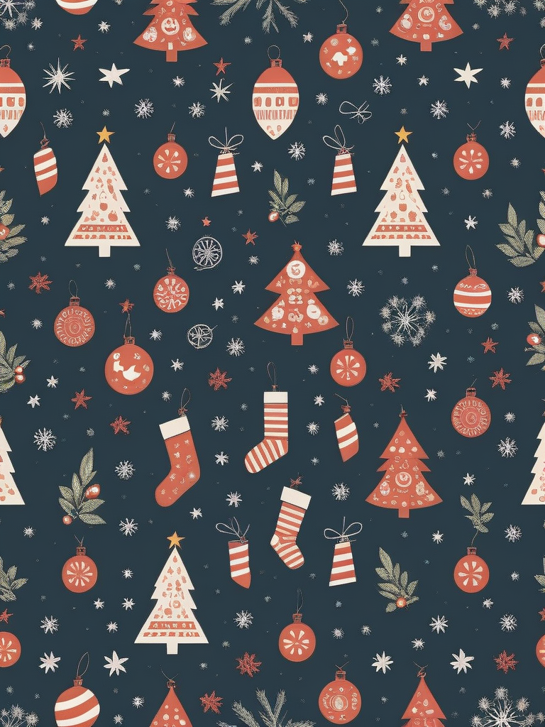 Festive Christmas Pattern with Ornaments, Trees, and Holiday ...