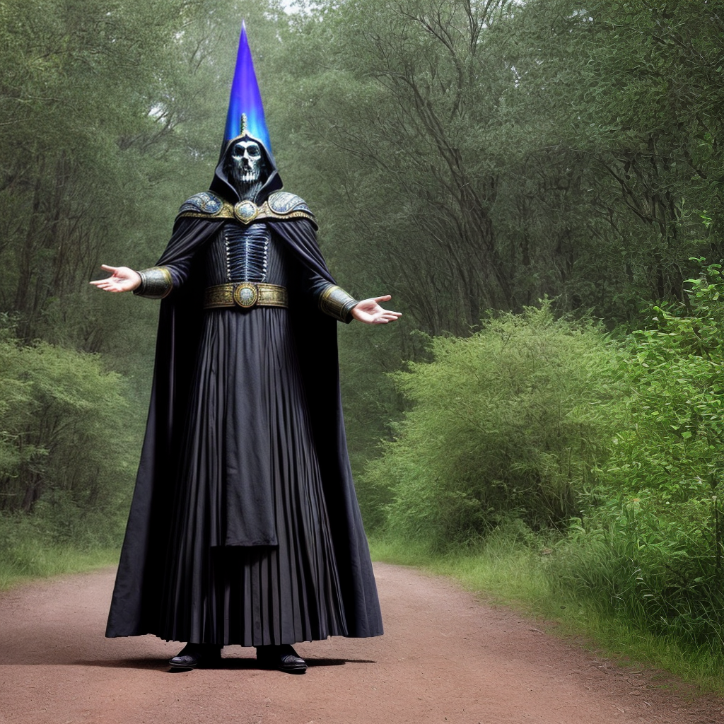 a dark sorcerer that stand on a black magic circle on the ground. He ...
