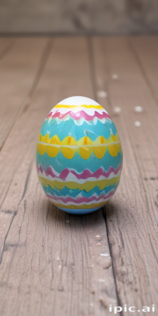 Colorfully Decorated Easter Egg with Vibrant Patterns and Designs on Wood