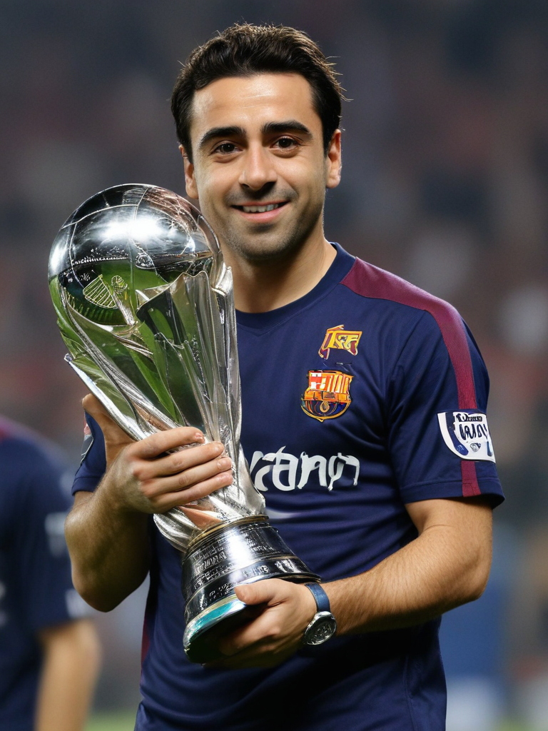 Xavi Hernandez holds the Champions League trophy in his hand