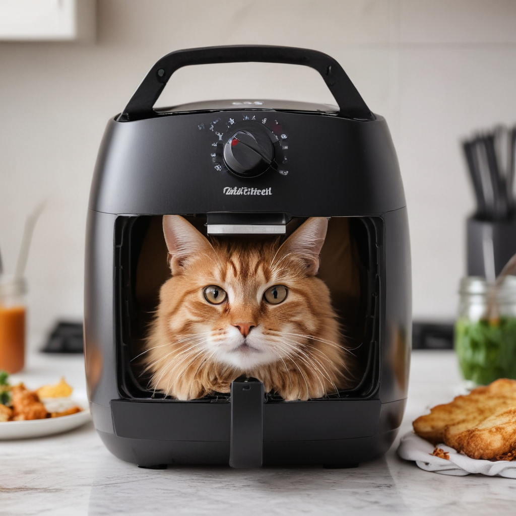 Cat in an air fryer with oil on