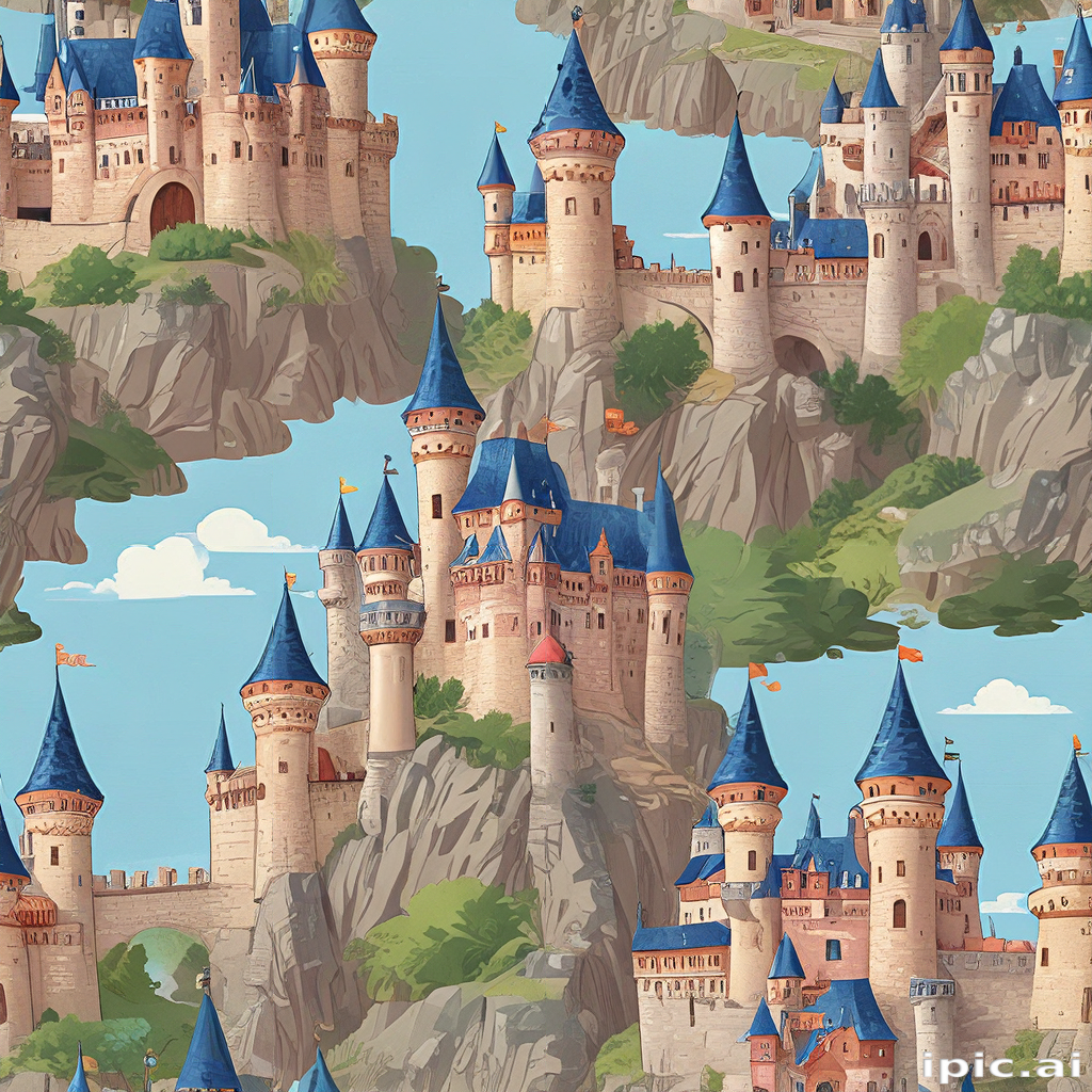 A Fantasy Landscape Featuring Majestic Castles on Rocky Cliffs with ...