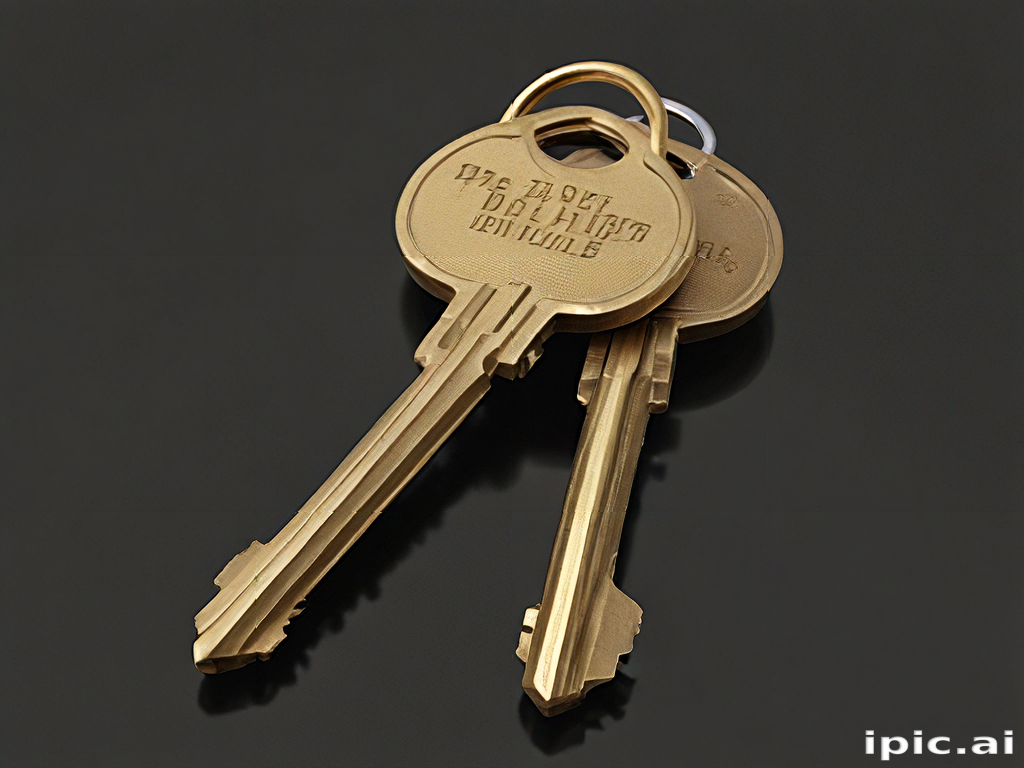Set of Three Vintage Brass Keys Lying on a Dark Surface