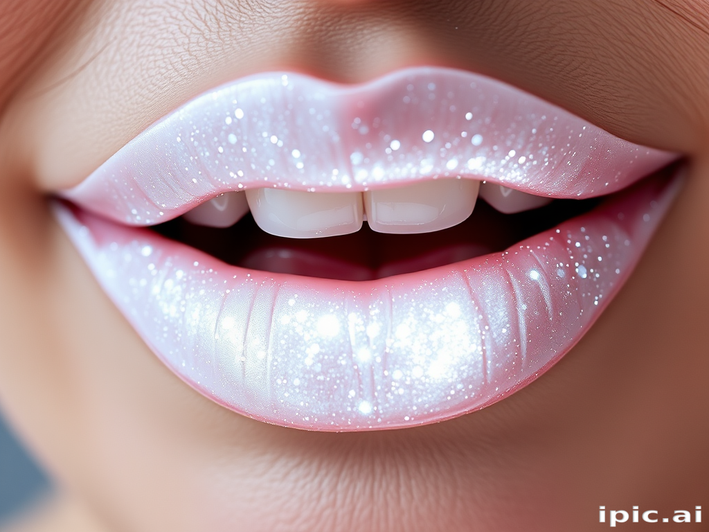 Sparkling Glossy Lips with a Shimmering White and Pink Finish