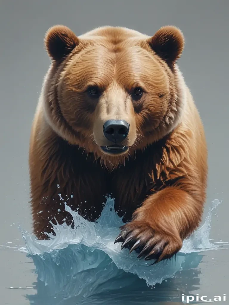 Majestic Brown Bear Splashing Through Water in a Beautiful Wilderness Scene