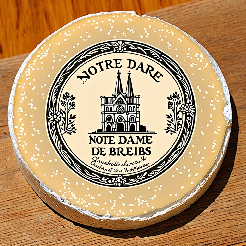 Round label of sheep cheese called "NOTRE-DAME DE BREBIS"