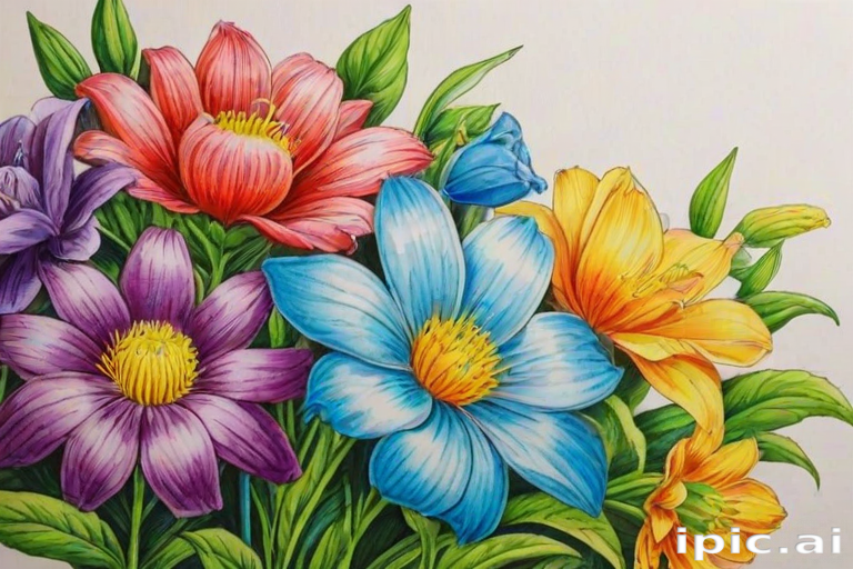 Vibrant Floral Arrangement Featuring Colorful Blooms and Lush Green Leaves