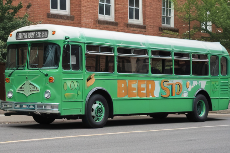 green bus decorated to look like a beer hop that says willow grove hop stop