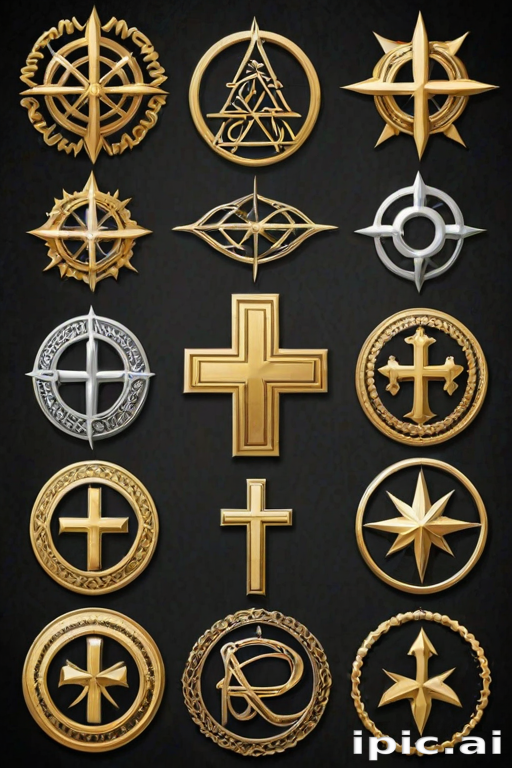 Collection of Intricate Emblems Featuring Various Symbols and Cross Designs