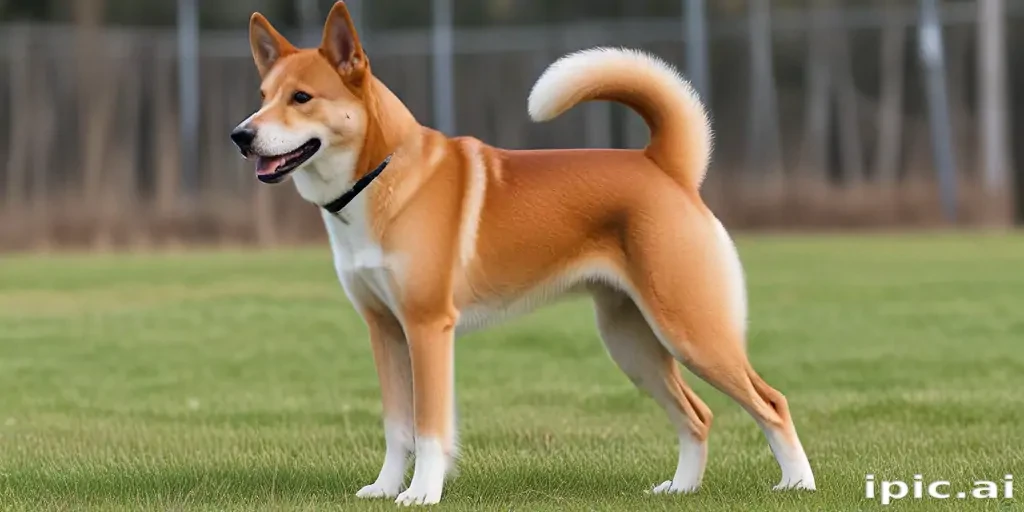 A Playful Basenji Dog Standing Gracefully in a Green Field.