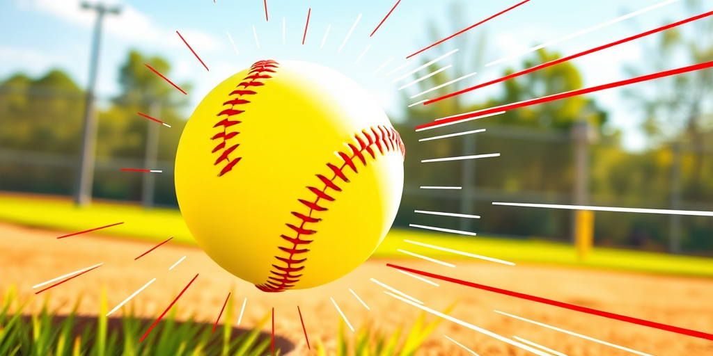 Dynamic Action Shot of a Fast-Moving Yellow Softball in Mid-Flight