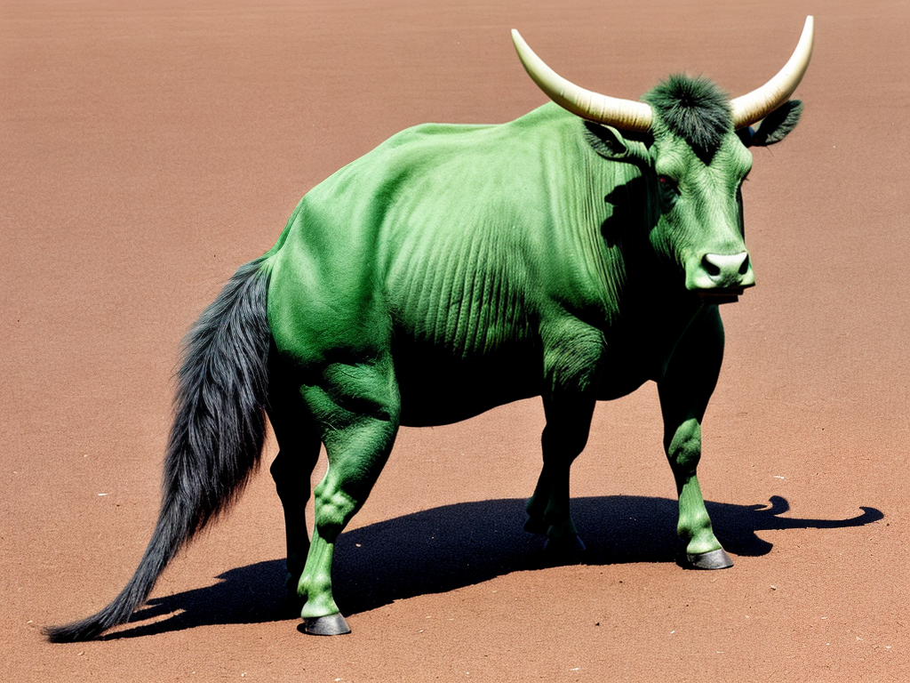 a green bull in a very aggressive pose