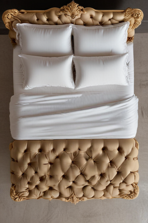 Luxurious Cream-Colored Bed with Plush Pillows and Elegant Headboard Design