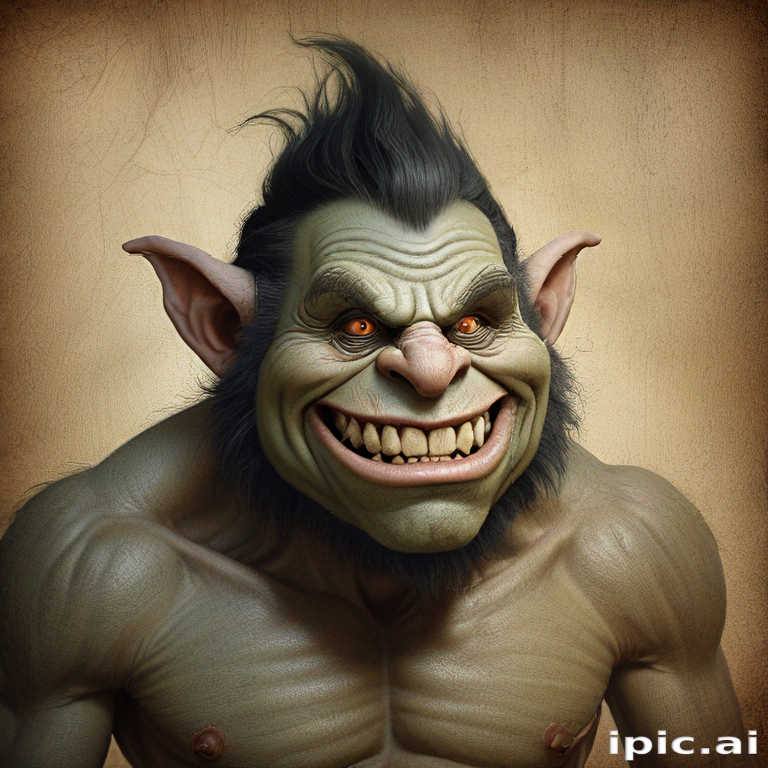 Grinning Fantasy Creature with Spiky Hair and Mischievous Expression